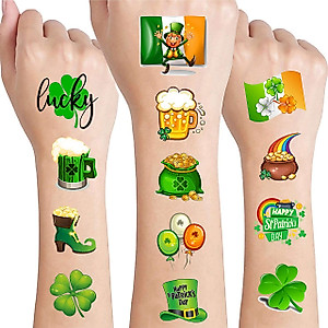 EGMBGM 49 PCS St. Patrick's Day Tattoos Stickers For Kids Women Men, 3D Green Shamrock Temporary Tattoos St Patricks Day Irish Party Favor, Saint Patricks Day Accessories Lucky Clover Tattoos Adults