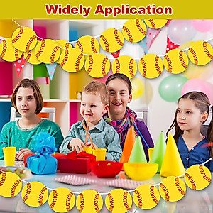 Softball Party Banner,4Pcs Softball Paper Garland for Baby Shower Sports Theme Party Decorations,Softball Birthday Party Photo Prop Pennant Supplies