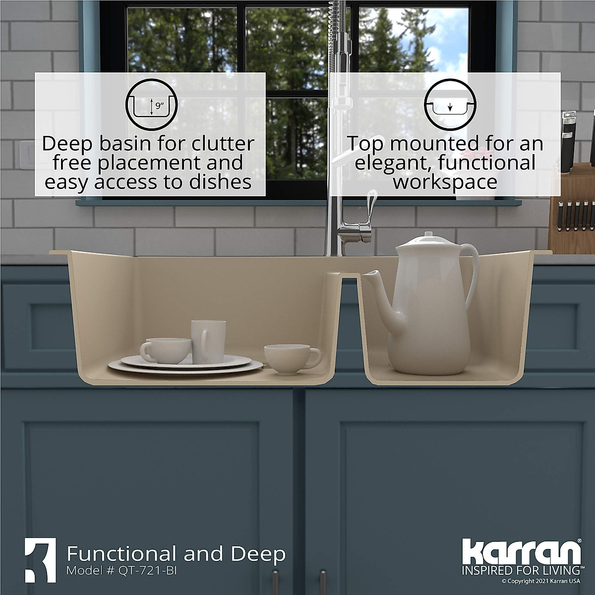 Karran QT-721 Drop-In Quartz Composite 34 in. 1-Hole 60/40 Double Bowl Kitchen Sink in Bisque