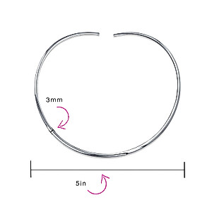 Classic Simple Plain Flat Slider Contoured Collar Curved Choker Necklace For Women Polished.925 Silver Sterling Add Pendant 3MM
