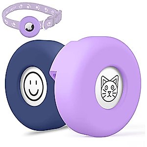 OUBA Holder for Dog Collar (2 Pack), Silicone Pet Collar Case for Apple Airtags 2021, Anti-Lost Air Tag Case Pet Loop Holder Compatible with Dog Collars Loop&Backpack Bag Accessories (Blue & Purple)