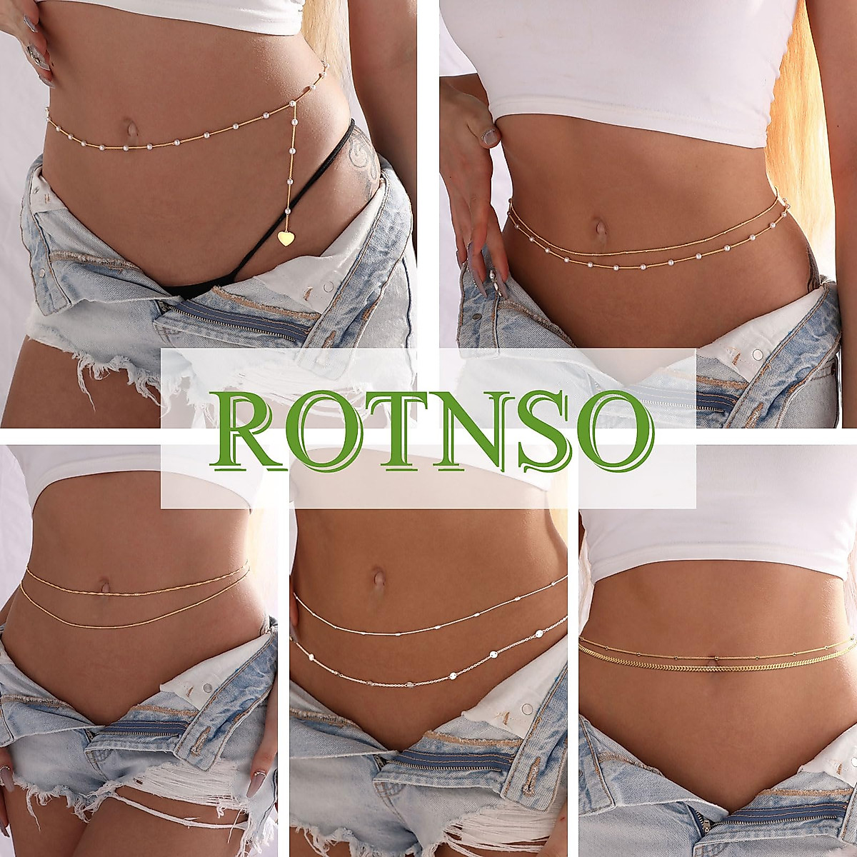 Rotnso 14K Gold Plated Body Chains | Dainty Boho Layered Beach Waist Chain | Adjustable Bikini Belly Chain | Jewelry Accessories for Women sexy