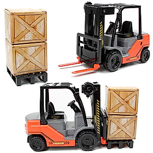 Liberty Imports Toy Forklift Truck with Pallet & Cargo - 1:22 Scale Friction Powered Wheels & Manual Lifting Control - Warehouse Lifting Vehicle for Kids Play