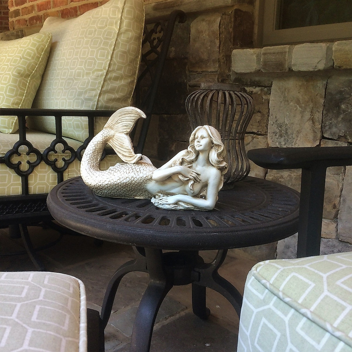 Life's A Beach 97035 Mermaid On Her Side with Table Top Base Antique White Finish Beach and Pool Figurine Statue