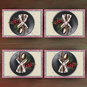 Pink Christmas Placemats Set of 4 Pink Santa Placemats 12 x 18 Inch Christmas Snowflake Placemats for Winter Xmas Home Holiday Kitchen Dining Party Decor