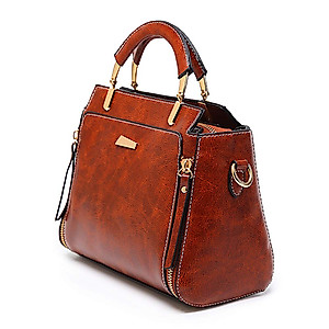 Mn&Sue Vintage SatchelHandbags for Women Shoulder Bag Work Tote Cross Body Messenger Bag (Brown)