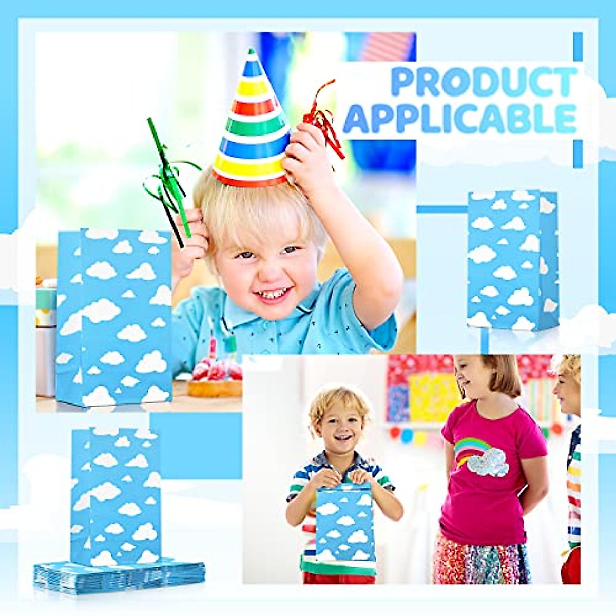 Tallew 24 PCS Blue Sky Clouds Paper Party Bags Cloud Treat Candy Goodie Bags Blue Sky Gift Bags Wrapping Party Favor Bags for Baby Girls Baby Shower Birthday