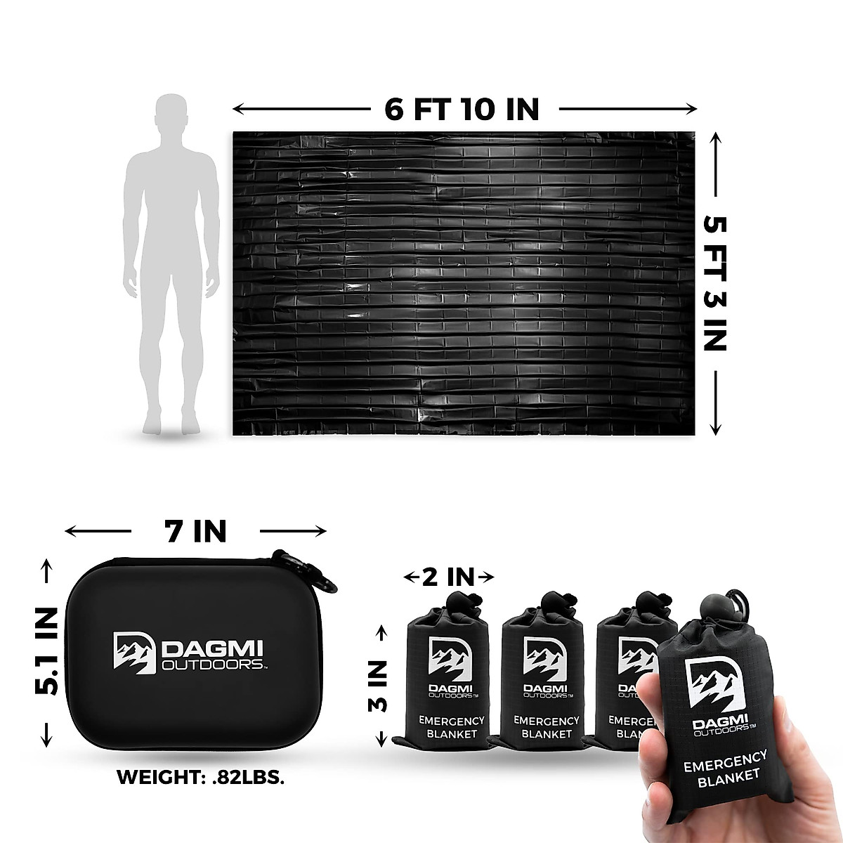 Dagmi Outdoors Emergency Survival Blanket 4 Pack Thermal Mylar Foil Space Blankets for Extreme Cold Weather - NASA Designed - Perfect for Camping, Hiking, Car, Warmth - Outdoor Waterproof Gear