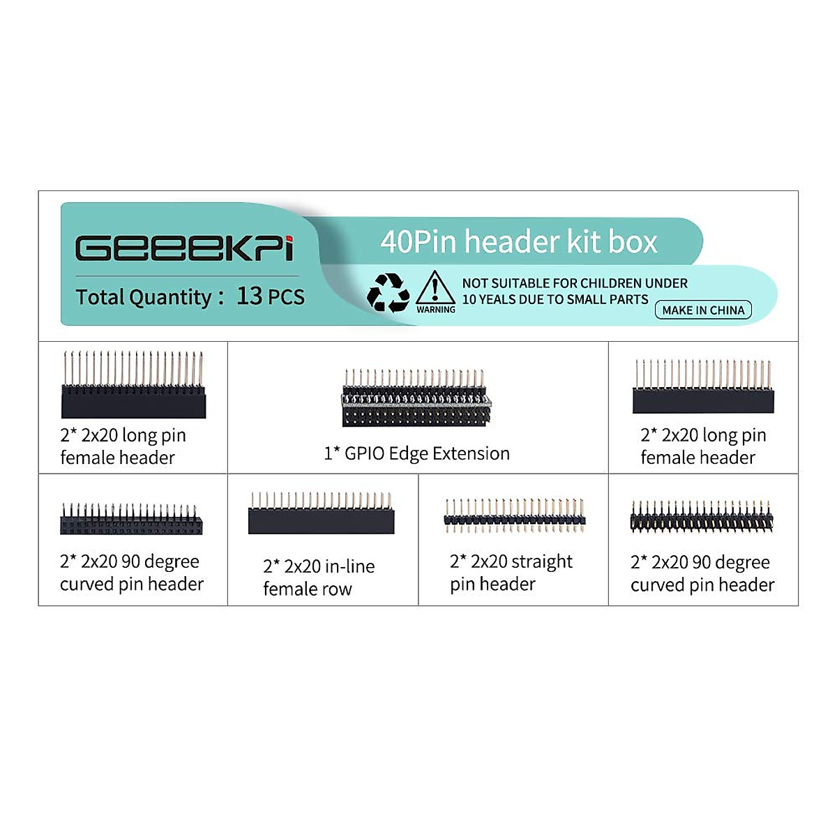 GeeekPi 2x20 40 Pin Stacking Female Header Kit for Raspberry Pi 4B/3B+/3B/2B/B+/A+/Zero/Zero W(2)/Jetson Nano/Tinker Board(7 Specifications)(13Pcs in Total)