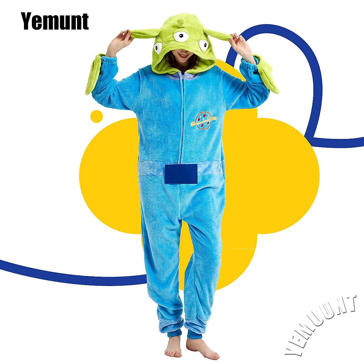 Yemnut Snug Fit Adult Unisex Onesie Cosplay Costume，One Piece Pajama Halloween Homewear Suit for Women and Men (Large, Alien)