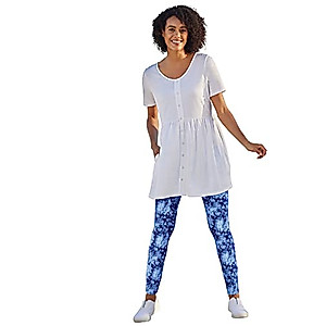 Woman Within Women's Plus Size Stretch Cotton Printed Legging - 3X, Black White Tie Dye