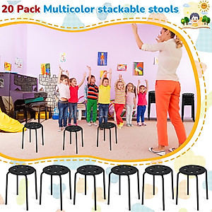 Thyle 20 Pcs Stacking Stools 17.5 Inch Kids Chair Plastic Metal Round Stacking Stool for Kids Adults Stackable Stools Flexible Seating Classroom Furniture for Home Office School (Black)