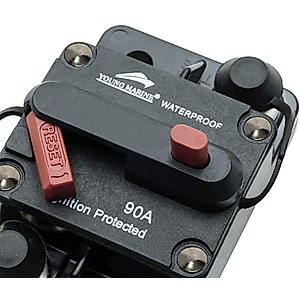 Young Marine Circuit Breaker for Boat Trolling with Manual Reset,Water Proof,12V- 48V DC (Surface Mount-90A)
