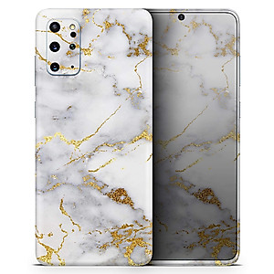DesignSkinz Marble & Digital Gold Foil V2 Protective Vinyl Decal Wrap Skin Cover Compatible with The Samsung Galaxy S20 (Screen Trim & Back Glass Skin)