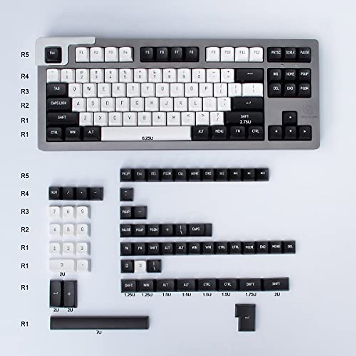 Black and White Keycaps Set 150 Keys MSA Profile Doubleshot Custom Keycaps for Cherry MX Gateron Kailh Box Switches Mechanical Gaming Keyboard