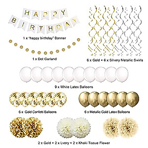 Gold Birthday Party Decorations ,Happy Birthday Banner, 16th 18th 21th 30th 40th 50th 60th 70th Gold White Birthday Decorations Supplies Balloons