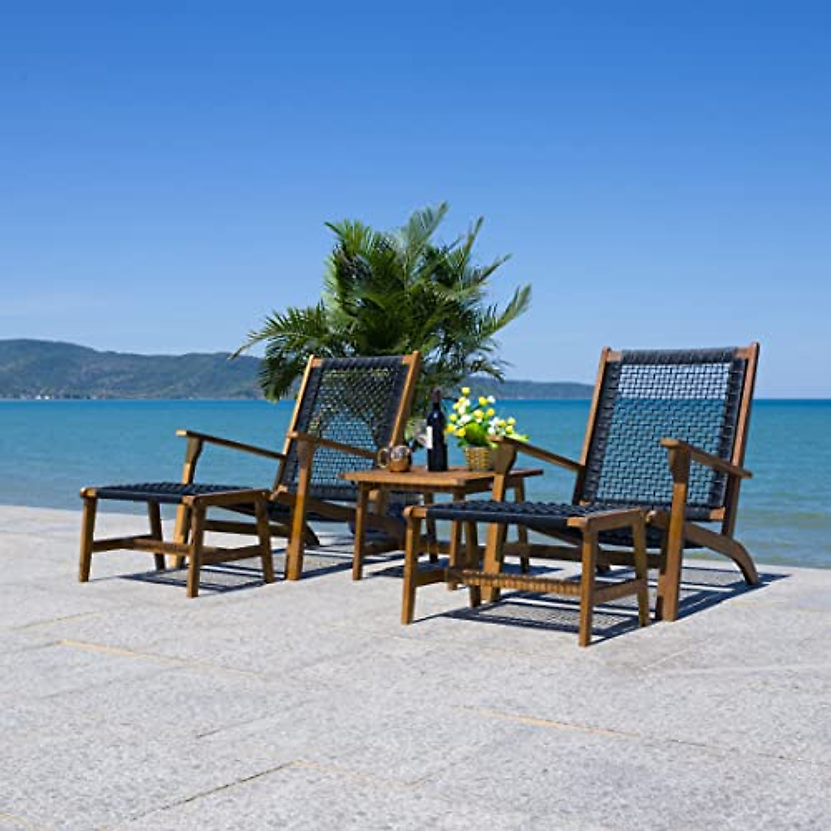 SAFAVIEH Outdoor Collection Chantelle Natural/Black Woven 5-Piece Patio Set