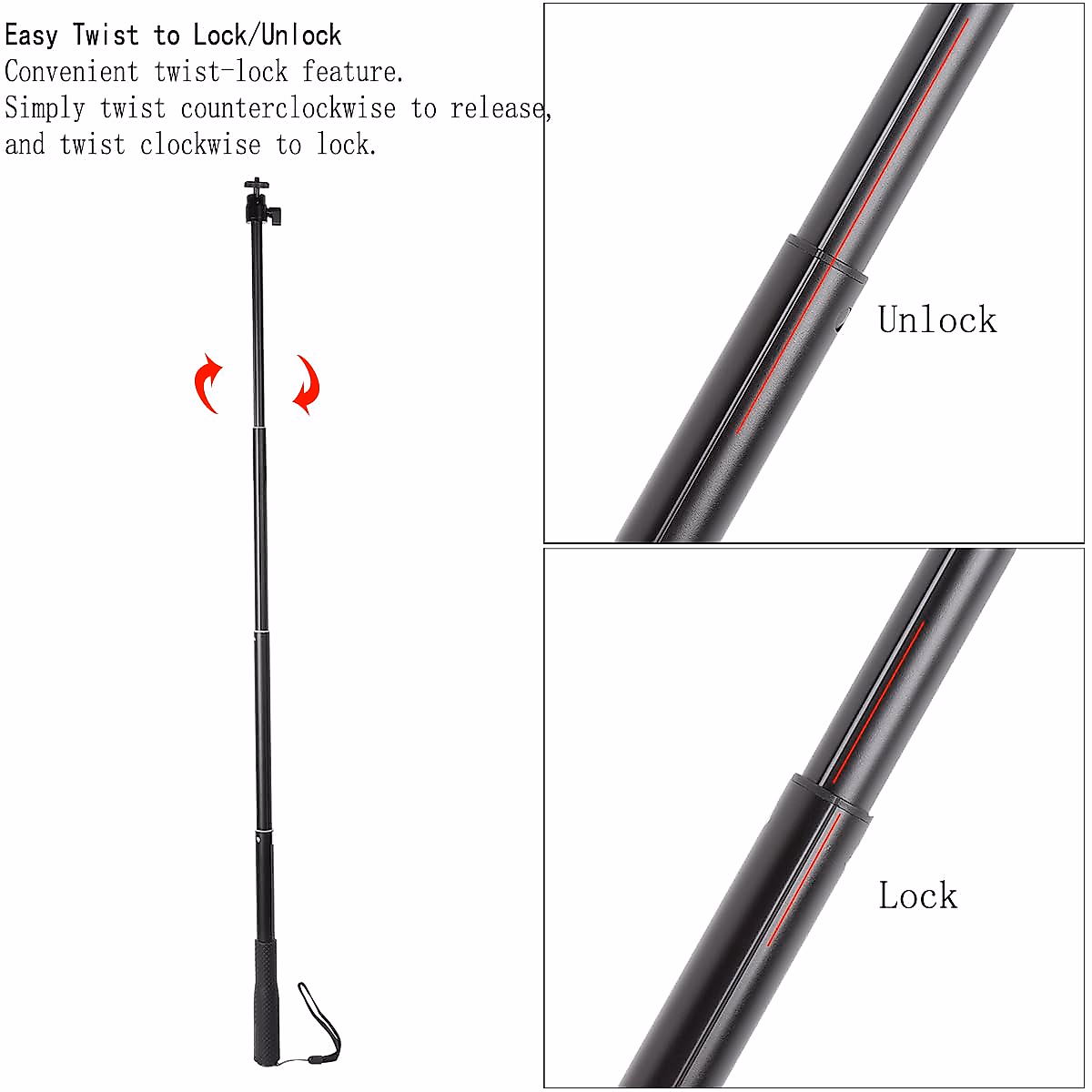 Leenconghui 37inch Selfie Stick Gimbal Extension Pole+Tripod Mount Kit fit for DJI Osmo Pocket 3