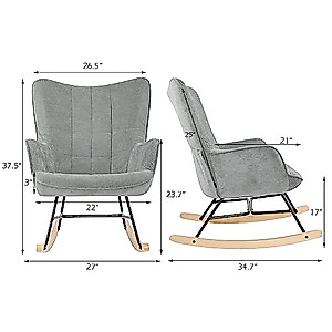 DAGONHIL Nursery Rocking Chair Armchair for Mom and Baby Modern Glider Chair with Soft Seat and High Backrest for Nursery Living Room Bedroom Balcony Offices Grey