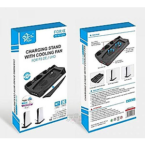 Scoutdoors Playstation 5 Charging Stand with Cooling Fan - Must Have PS5 Accessory, Charges 2 Controllers - Fan Cools Console - Game Storage, Works with Standard PS 5, Digital Edition or Ultra HD