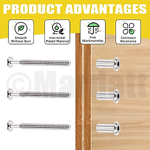 Mardatt 24 Pcs M6x55mm Silver Nickel Plated Hex Drive Socket Cap Bolts Assortment Kit with Hex Key Countersunk Screw Barrel Nuts Binding Screws for Crib Belt Buckle Cabinet Furniture Scrapbook