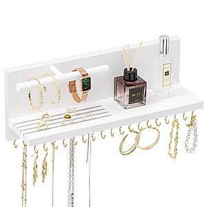 HappyHapi Hanging Jewelry Organizer Necklace Organizer Jewelry Hanger with 36 Hooks,Wall Mounted Jewelry Organizer for Necklace Earrings and Rings (White)