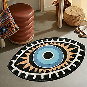 Beeiva Cute Evil Eye Area Rug 2x3 Small Washable Entryway Rug Non-Slip Door Mat Accent Throw Rugs Indoor Floor Carpet for Kitchen Bedroom Bathroom (Black/Multi, 2x3ft)
