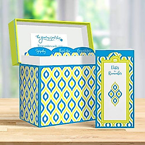 Designer Greetings Greeting Card Organizer Box with Dividers and Calendar, Peacock Design (Holds Up to 40 Greeting Cards, 5.5” x 7.25” or Smaller)