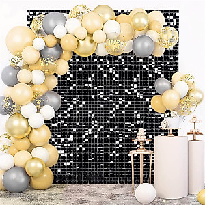 Shimmer Wall Panel Sequin Wall Backdrop Halloween Backdrop Black Backdrop 24-Packs Glitter Bling Background for Bachelorette Parties Advertising Signs