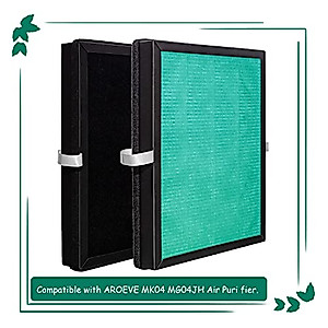 Asheviller MK04 MG04JH True HEPA Replacement Filter, Compatible with AROEVE MG04JH MK04 Air Purifier, Compare to Part# MK04LX, 2Pack (MK04 Green)