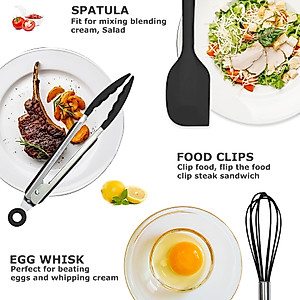 Silicone Kitchen Cooking Utensils Set Kitchen Spatula Set with Holder,5 pcs Heat Resistant Silicone Kitchen Utensils Gadgets Tools Set for Nonstick Cookware,Dishwasher Safe (Black)