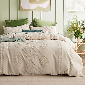 Bedsure Duvet Cover King - King Duvet Cover, Boho Bedding King for All Seasons, 3 Pieces, Chic Geometric Tufted Duvet Cover (Beige, King, 104"x90")