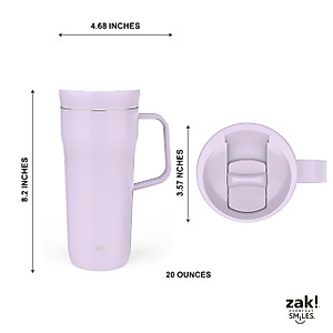 Zak Designs Harmony Tumbler for Travel or At Home, 20oz Recycled Stainless Steel is Splash-Proof and Vacuum Insulated with Slide Lid and Handle (Smoky Lilac Purple)
