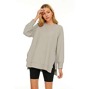 EFAN Womens Oversized Sweatshirts CrewNeck Pullover Soft Y2K Hoodies 2025 Fall Outfits Zipper Teen Girls Clothes Sweaters CreamGrey M