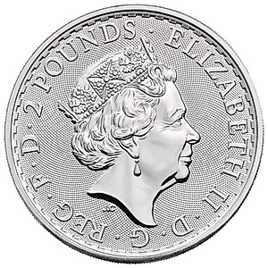 2022 UK 1 oz British Silver Britannia Coin Brilliant - Queen Elizabeth II on Obverse Pound Uncirculated