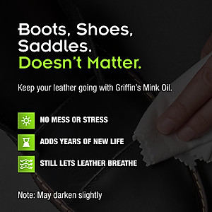 GRIFFIN Mink Oil - Leather Conditioner, Leather Softener, Water Repellent (Waterproofing) and Weather Protector - Shoes, Boots, Handbags and Leather Goods (2.8 oz) - Made in USA