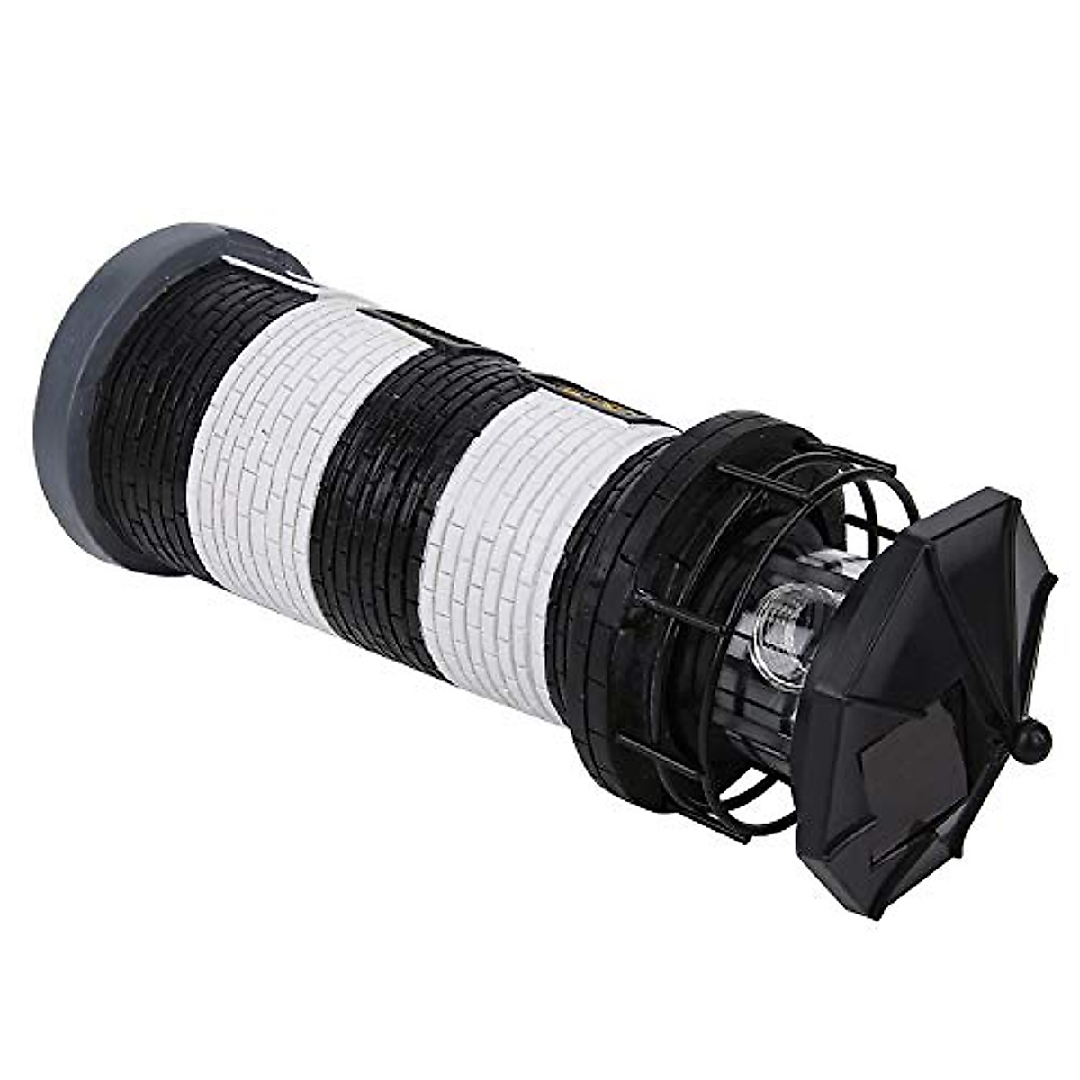 LED Solar Lighthouse Statue Rotating Lawn Craft Decorations for Outdoor Light Garden Courtyard(Black+White)