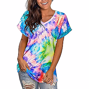 Bravetoshop Women Summer T Shirts Loose Fit Short Sleeve Blouse V Neck Sunflower Printed Tee Tops (C-Green,XXL)