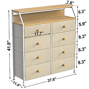 REAHOME 8 Drawer Steel Frame Wood Top Storage Organizer Dresser for Closet, Living Room, and Entryway with 2 Additional Drawer Organizers, Taupe