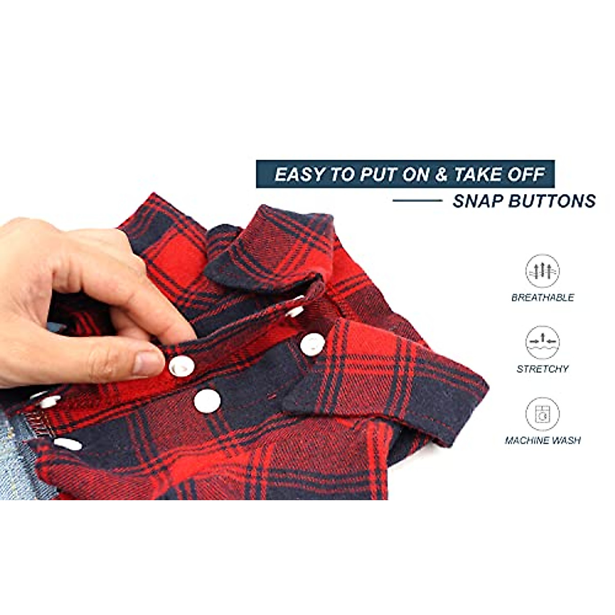 HOODDEAL Dog Clothes Plaid Dog Shirt Dog Outfit Overalls Jeans Jumpsuit with Warm Sweater Vest Two-Piece Cool Puppy Clothes for Small Dogs Boy (Medium, Red-Black)