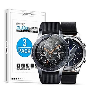 OMOTON Tempered Glass Screen Protector Compatible Samsung Galaxy Watch 46mm (2018) & Gear S3 [3 Pack]