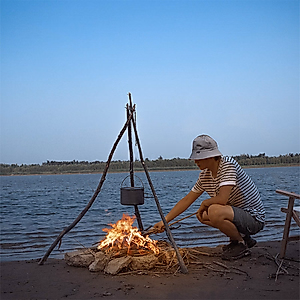 GOLDACE Stainless Steel Camping Gear and Equipment - Campfire Cooking Accessories Set - Radiate Portable Round Cookware - Dutch Oven Camping Cookware - Outdoor Camp Tripod Cooking, Silver