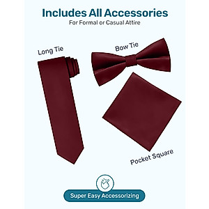 S.H. Churchill & Co. Men's 4 Piece Vest Set, with Bow Tie, Neck Tie & Pocket Hankie - Burgundy, XL