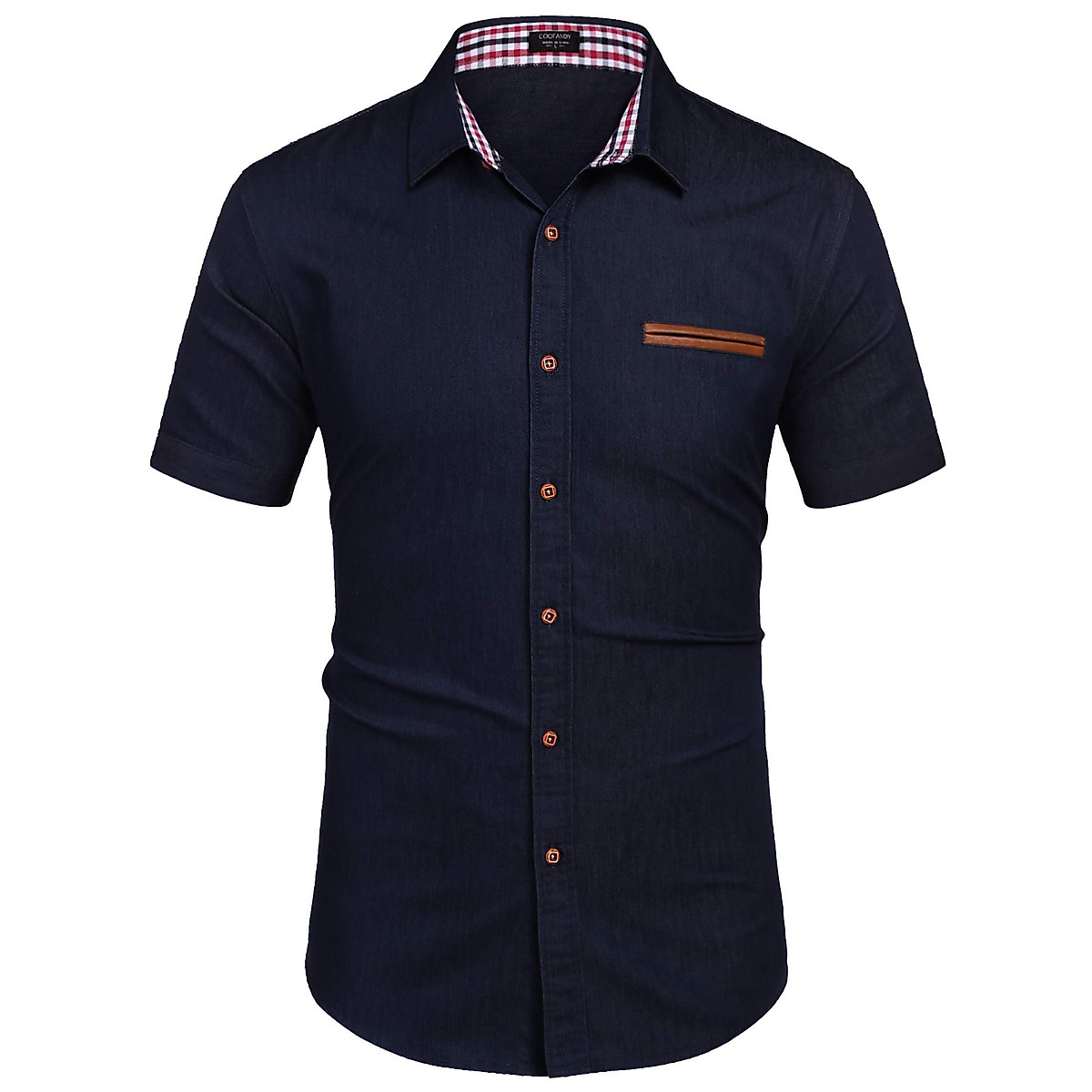 COOFANDY Mens Slim Fit Short Sleeve Button Down Shirts Summer Denim Shirt, Navy Blue, X-Large