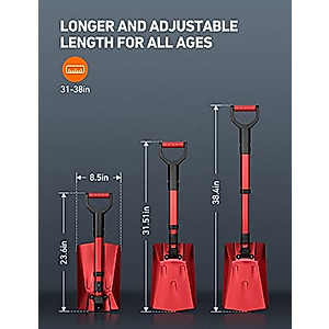 AstroAI 39" Folding Snow Shovel for Car, Extendable Snow Shovel with Thickened Aluminum Handle and Reinforced Iron Hinge, Portable and Multifunctional for Cars, Snowmobiles, Camping and Mud, Red