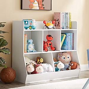 Kovhzcu Toy Storage Organizer with Bookshelf, 5-Cubby Children's Toy Shelf, Toy Storage Cabinet, Suitable for Children's Room, Playroom, Hallway, Kindergarten, School