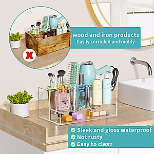 HIIMIEI Hair Tool Organizer, Clear Acrylic Hair Dryer Organizer with Drawer, Hair Styling Tool Organize, Bathroom Vanity Countertop Storage Organizer for Blow Dryer, Curling Irons, Makeup, Toiletries