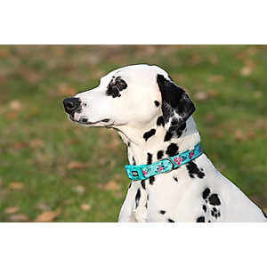 YUDOTE Floral Dog Collars Adjustable Nylon Collar with Quick Release Buckle for Female & Male Dogs, Green,Large