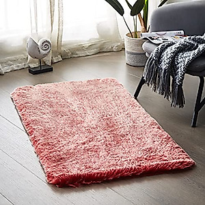 JONIYEAR Luxury Soft Fluffy Faux Fur Throw Area Rug for Bedroom 2' x 4', Small Decorative Fuzzy Bedside Rugs, Shaggy Plush Thick Floor Mat Carpet for Living Room Dorm Kids Room, Washable, Burgundy