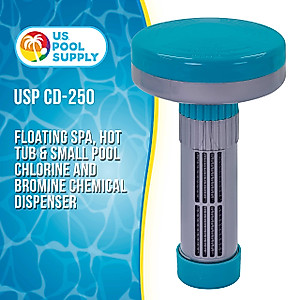 U.S. Pool Supply Floating Spa, Hot Tub & Small Pool Chlorine and Bromine Chemical Dispenser - Holds 1" Tablets, 13 Flow Level Control Setting